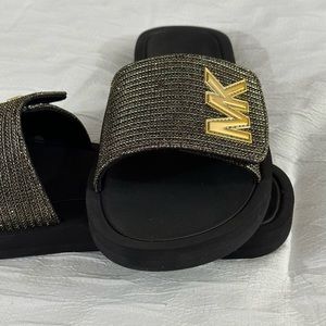 MICHAEL Michael Kors | Shoes | Michael Kors Mk Slides Metallic Logo ...